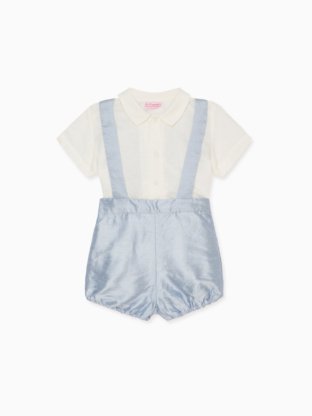 Light Blue Aliso Ceremony Silk Baby Boy Set | La Coqueta Kids UK