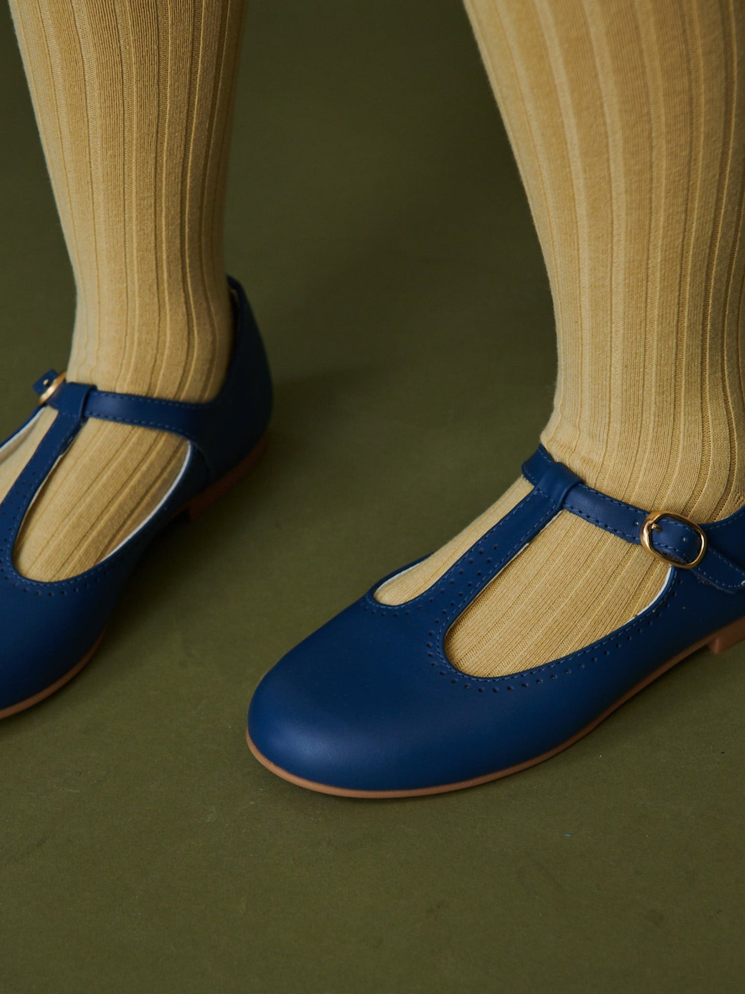 Cobalt Leather Girl T-Bar Shoes | La Coqueta Kids UK