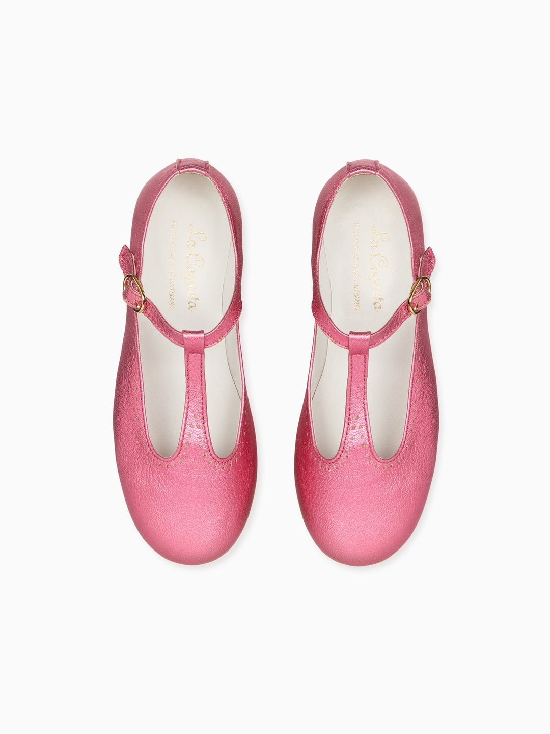 Metallic Pink Girl T-Bar Shoes | La Coqueta Kids UK