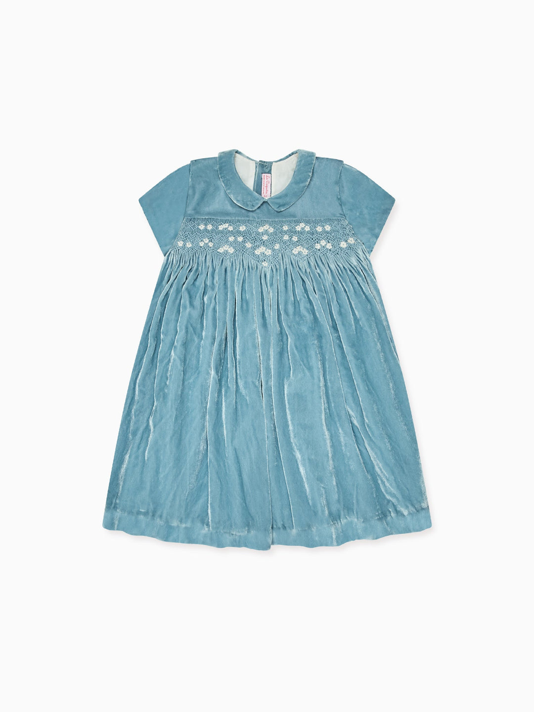 Light Blue Marcita Velvet Girl Hand-Smocked Dress | La Coqueta Kids UK