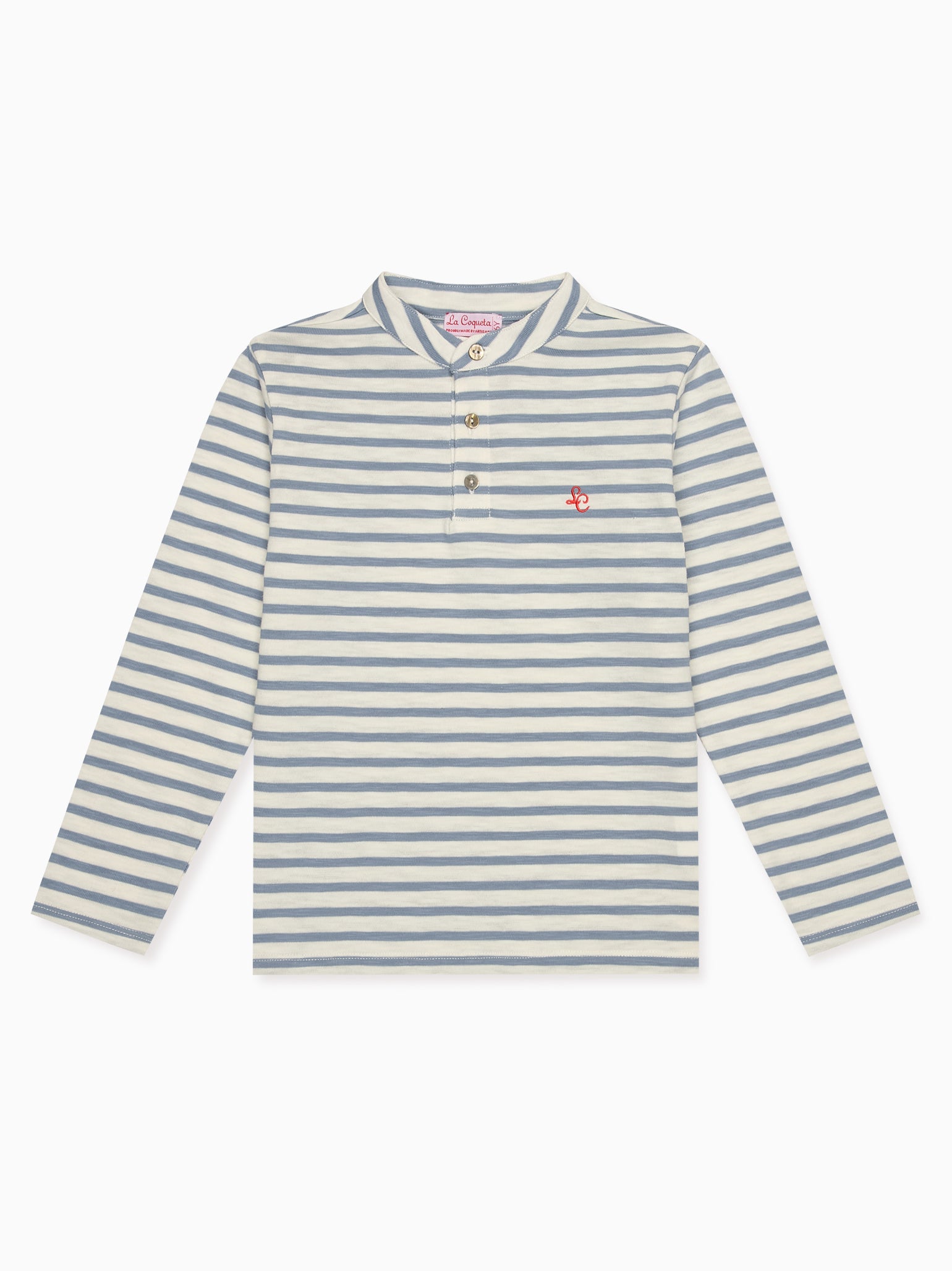 Dusty Blue Stripe Marco Long Sleeve Boy Polo Shirt | La Coqueta UK – La ...
