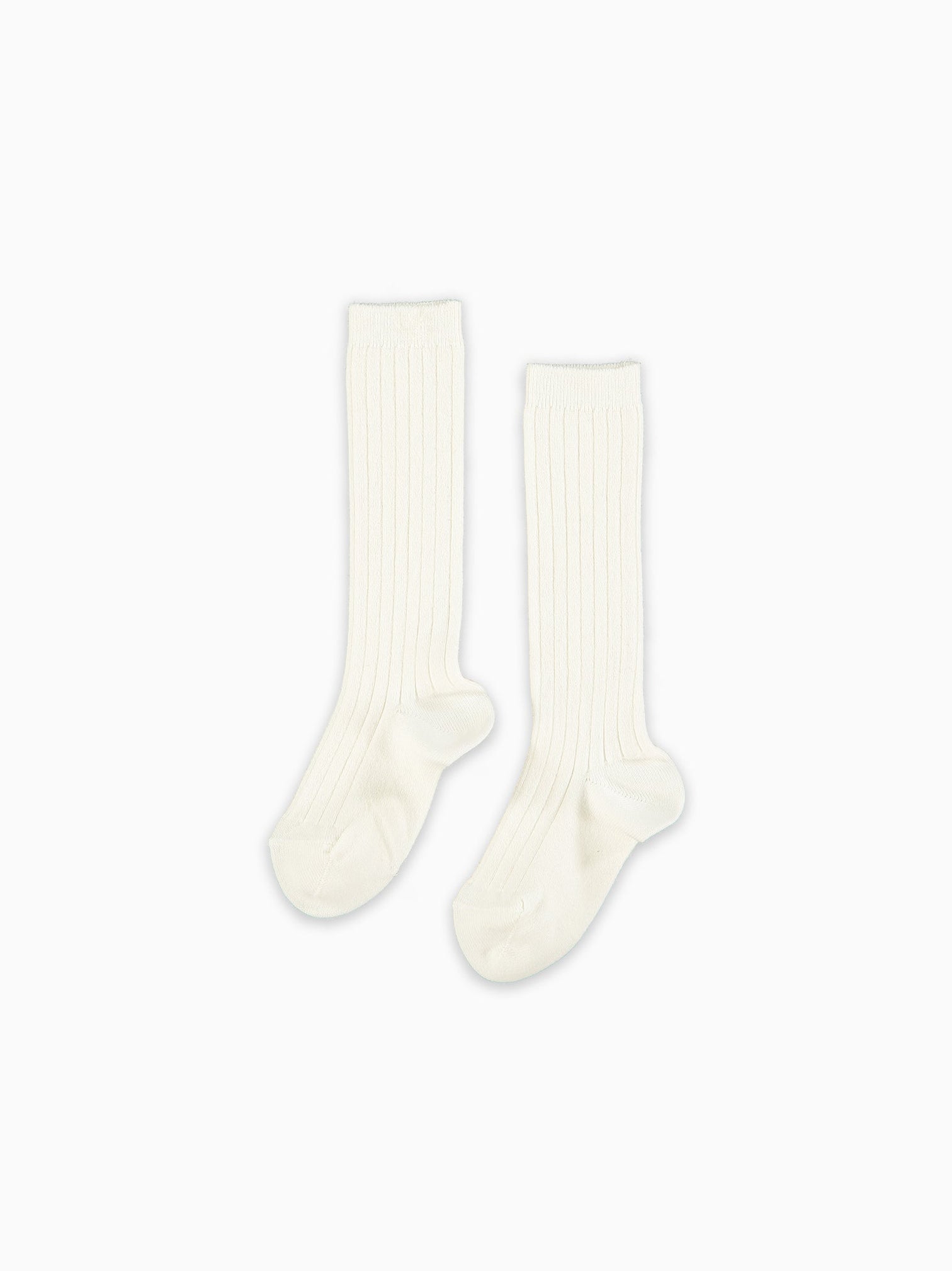 Off White Ribbed Knee High Kids Socks | La Coqueta Kids