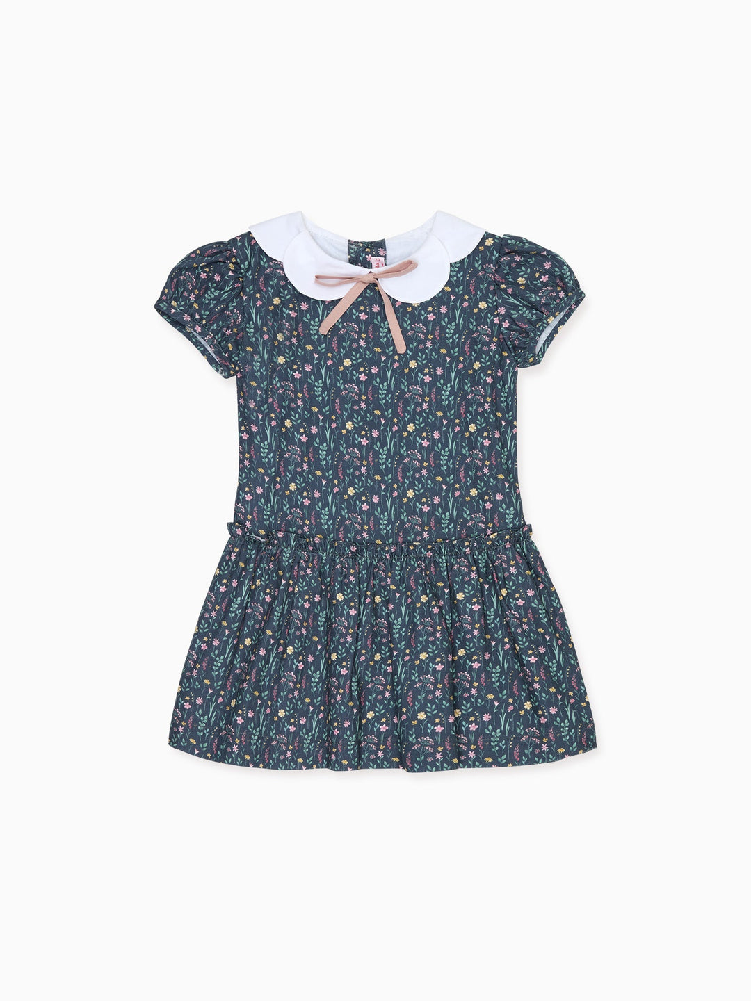 Navy Floral Xana Girl Drop Waist Dress | La Coqueta Kids UK